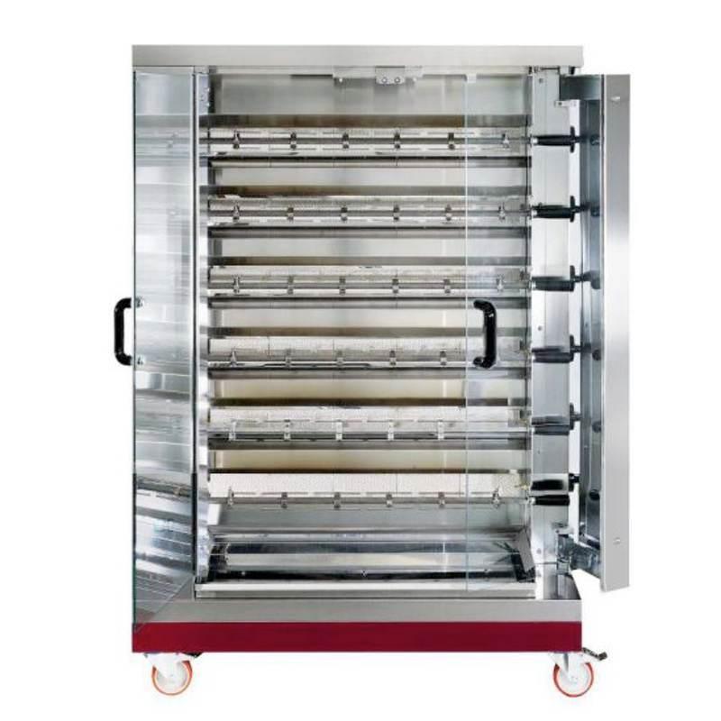 RÔTISSOIRE PROFESSIONNELLE GAZ 6 BROCHES 24 POULETS EQUIPE CUISINE