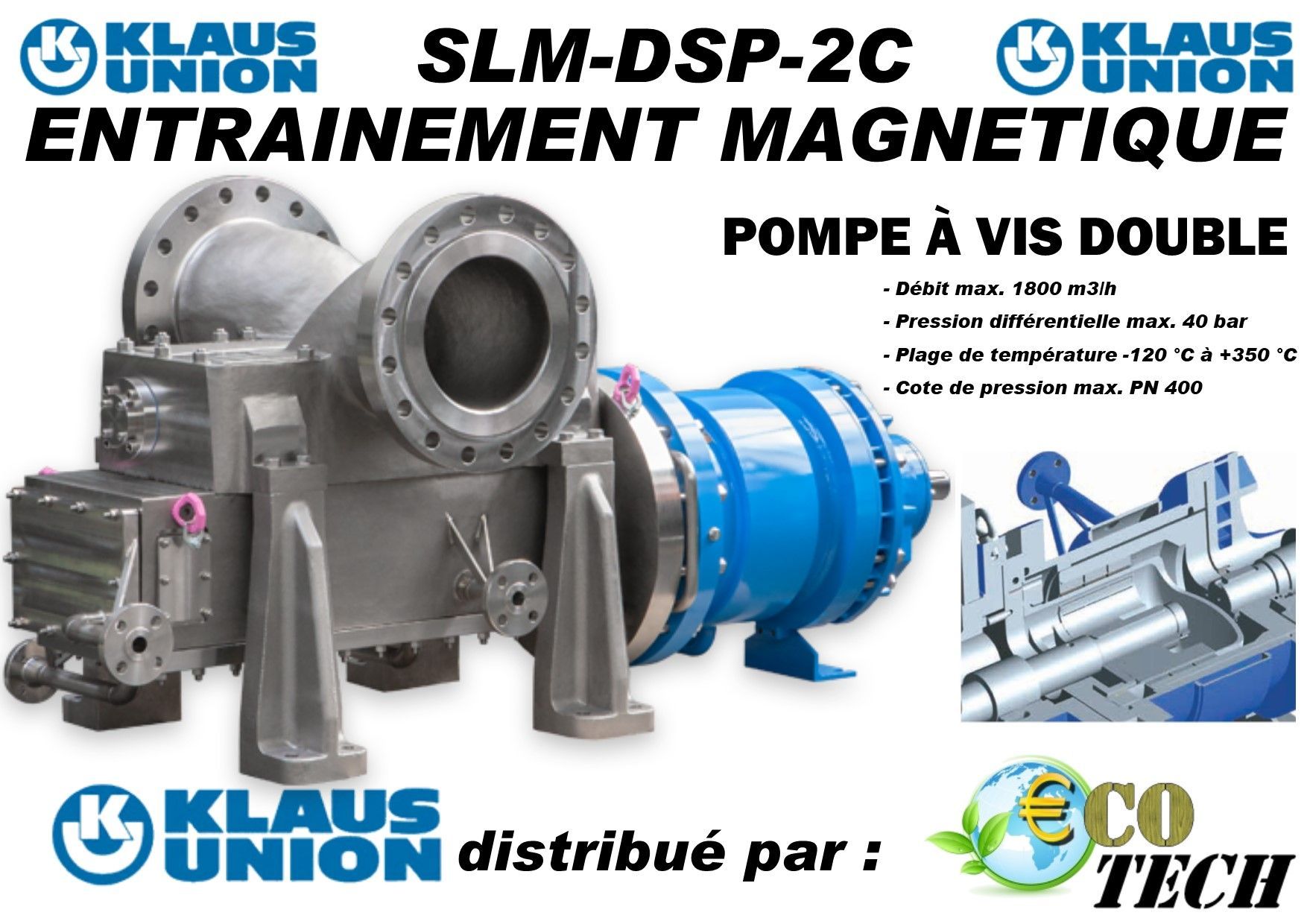 Klaus-union dsp-2c - pompe a vis double à entrainement magnétique