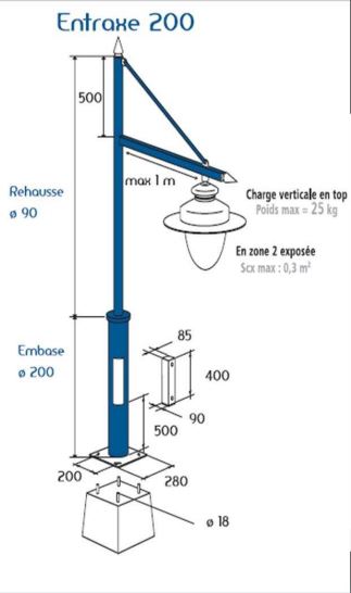 Mât d'éclairage public cylindrique bi-section treboul / diamètre base ...