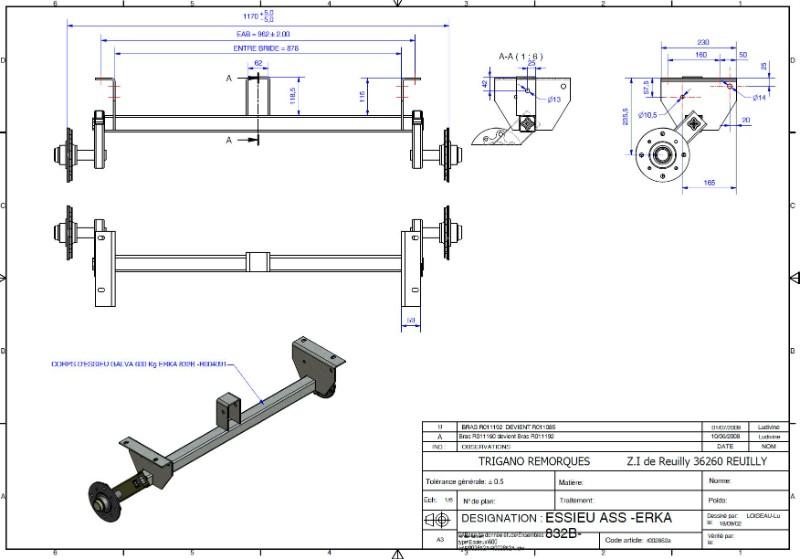 Essieu de remorque - trigano - tr 002852 a