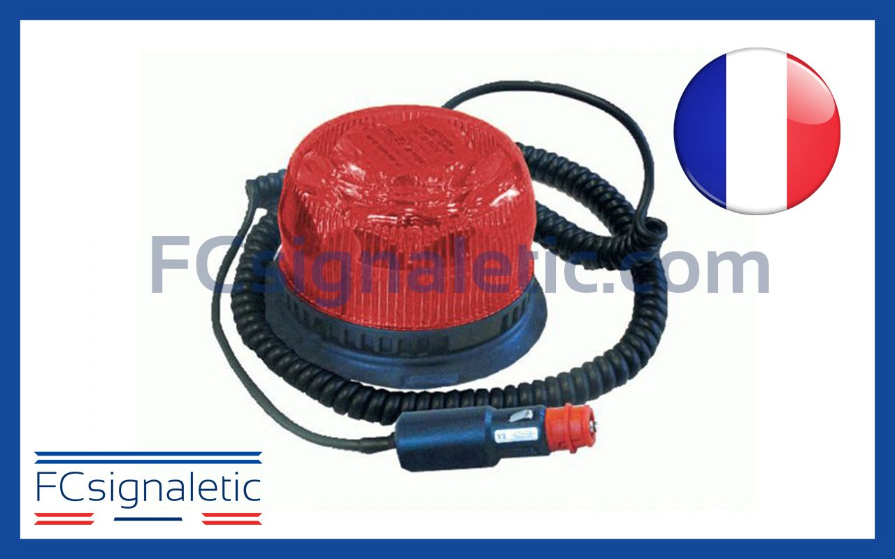 Gyrophare Gyroled rouge embase magnétique prise allume cigare classe 1 ...