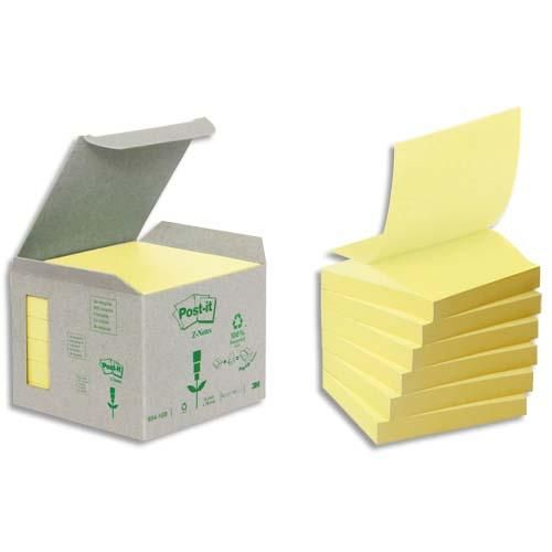 Post It Tour De 6 Blocs De Z Notes 100 Recyclées Jaunes 76x76mm Bloc