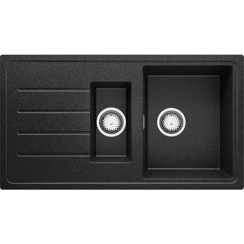 EVIER CUISINE EN GRANIT 90 X 50 CM LAVABO 1,5 BAC + SIPHON CLASSIQUE ...