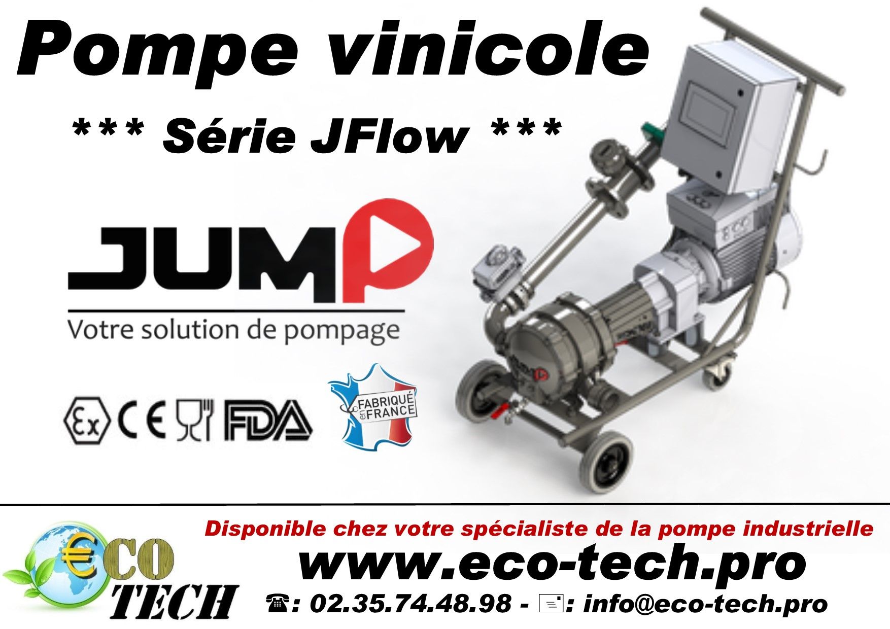 Pompe vinicole oenologique jump à piston excentré distributeur eco-tech