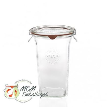 6 bocaux weck® quadro 795 ml avec couvercle et joint ø 100 mm inclus (clips non compris)