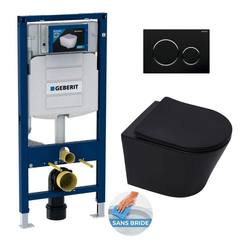 GEBERIT - PACK WC BATI DUOFIX + WC SUSPENDU SAT INFINITIO NOIR MAT SANS ...