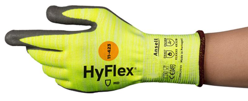 Gant anti-coupure hyflex® enduit polyuréthane jaune fluo/gris t11 - ANSELL - 11-423-11 - 826009