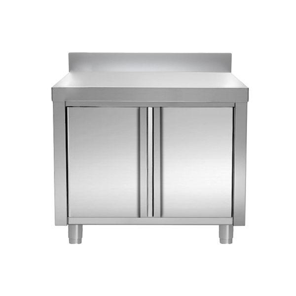 Meuble bas table de travail inox adossée avec portes battantes ...