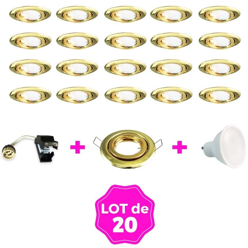 20 Spots Encastrable Orientable DorÉe Avec Gu10 Led De 5w Eqv 40w