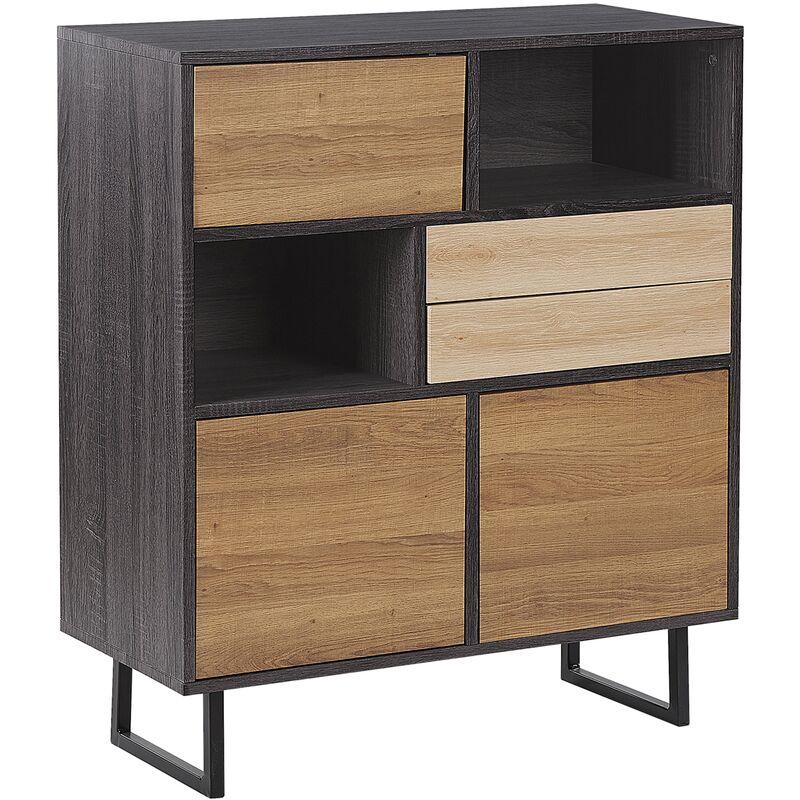 BELIANI - HAUTE COMMODE BUFFET EFFET BOIS FONCÉ AVEC PIEDS EN MÉTAL ET ...