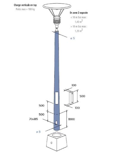 Mât d'éclairage public cylindro-conique opale