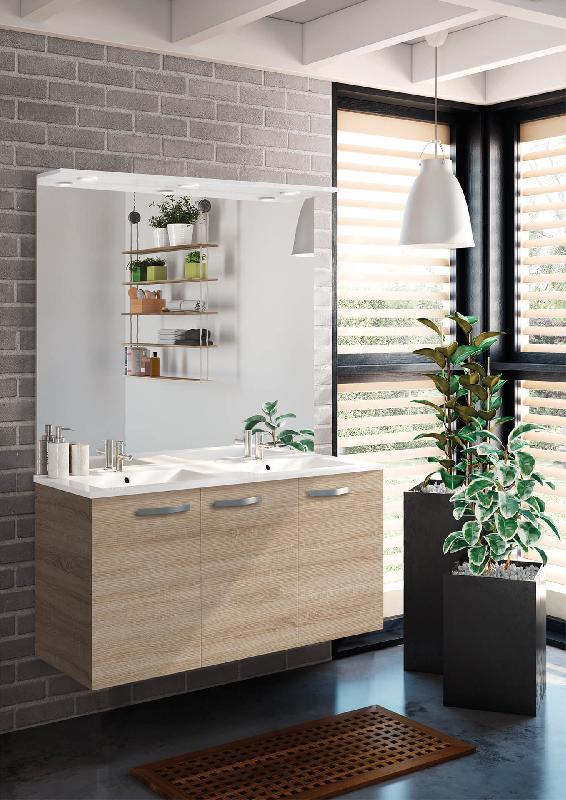 Meuble sous vasque angelo décor chêne naturel 3 portes l120 - NEOVA ...