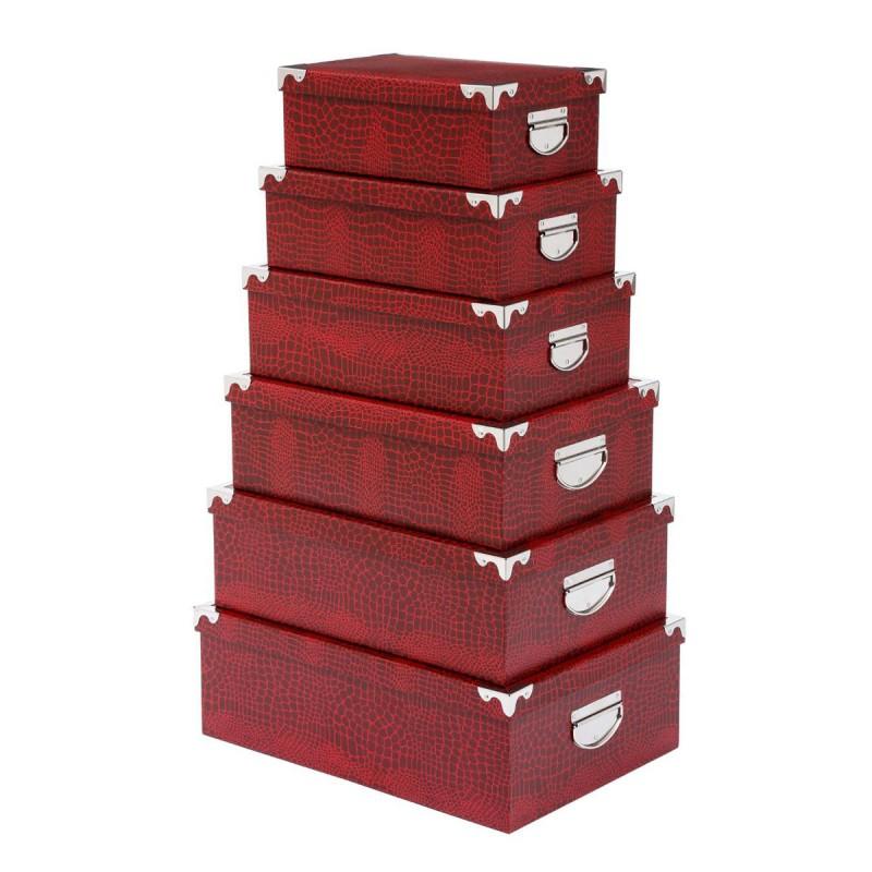 SET DE 6 BOÎTES DE RANGEMENT CROCO 52CM ROUGE - PARIS PRIX devis sous 24h