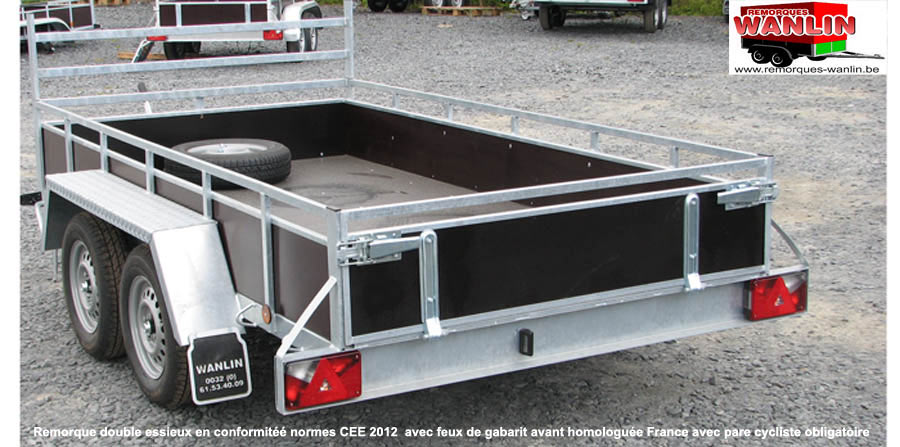 Remorque 2 essieux bois 750 kg