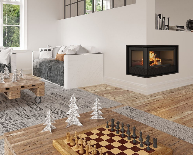 INSERT CHEMINÉE À BOIS HOLGUIN AVEC TURBINE 17,5 KW 2 VITRES GAUCHE + 2 ...