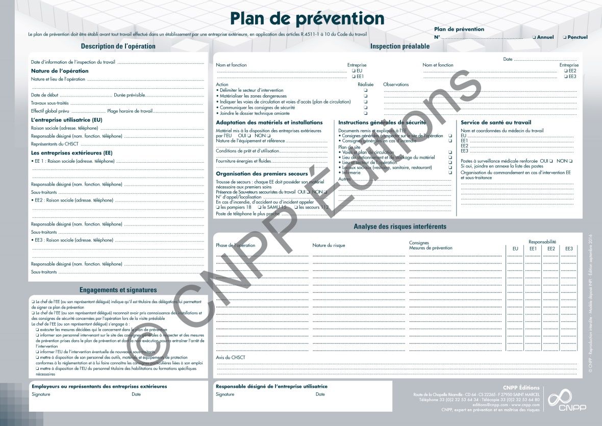 Plans de prévention - bloc de formulaires