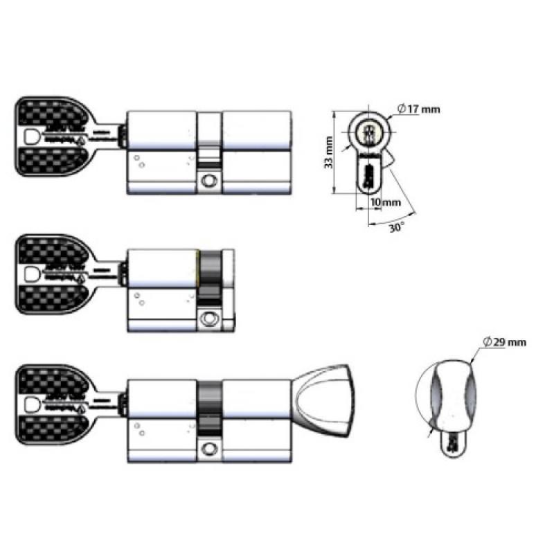 Cylindre Double Breveté Type Radialis à Clé Protégée Varié 3 Clés 32 5