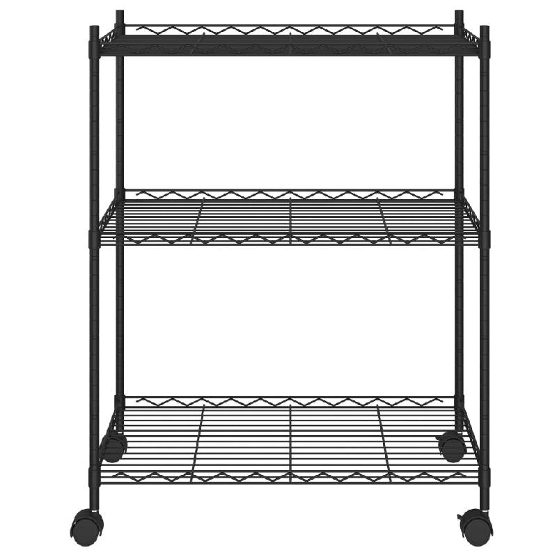 Vidaxl étagère De Rangement 3 Niveaux Et Roues 60x35x81 Cm Noir 150 Kg